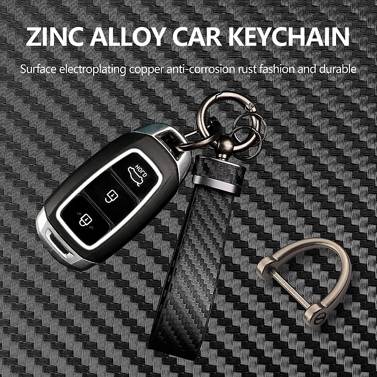 Turcee 2PCS Carbon Fiber Car Keychain Kit,Gift for Men and Women,Quick Release Spring with D-Ring Anti Lost Car Keychain Organizer