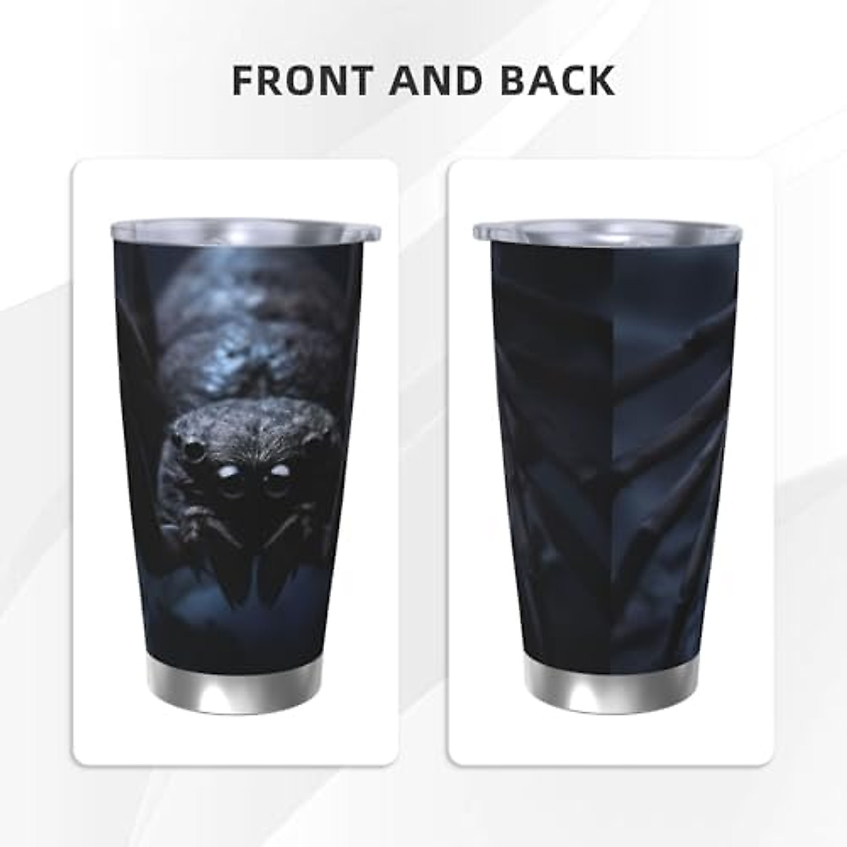 EKPRAVDKTF Black Spider 20oz Insulated Stainless Steel Tumbler With Lids And Straws, Double Wall Vacuum Travel Coffee Mug, Thermal Cup For Cold & Hot Drinks, Reusable Metal Straw & Brush