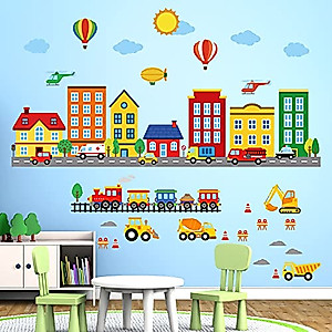 DECOWALL DS-8051 City Vehicles Wall Stickers Car Construction Truck Decals Removable for Kid Boys Nursery Bedroom Playroom Living Room Art Decor