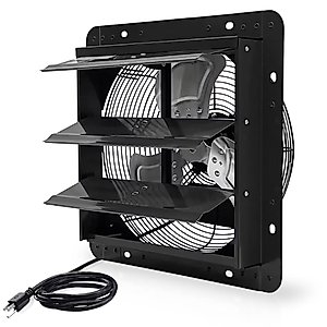VENTISOL 14 Inch Shutter Exhaust Fan Wall Mounted, Aluminum Blades, with 1.65 Meters Power Cord Kit, Max.1950CFM, Ventilation Fan for Garage,Greenhouse,Attic,Shed,Shop-Black