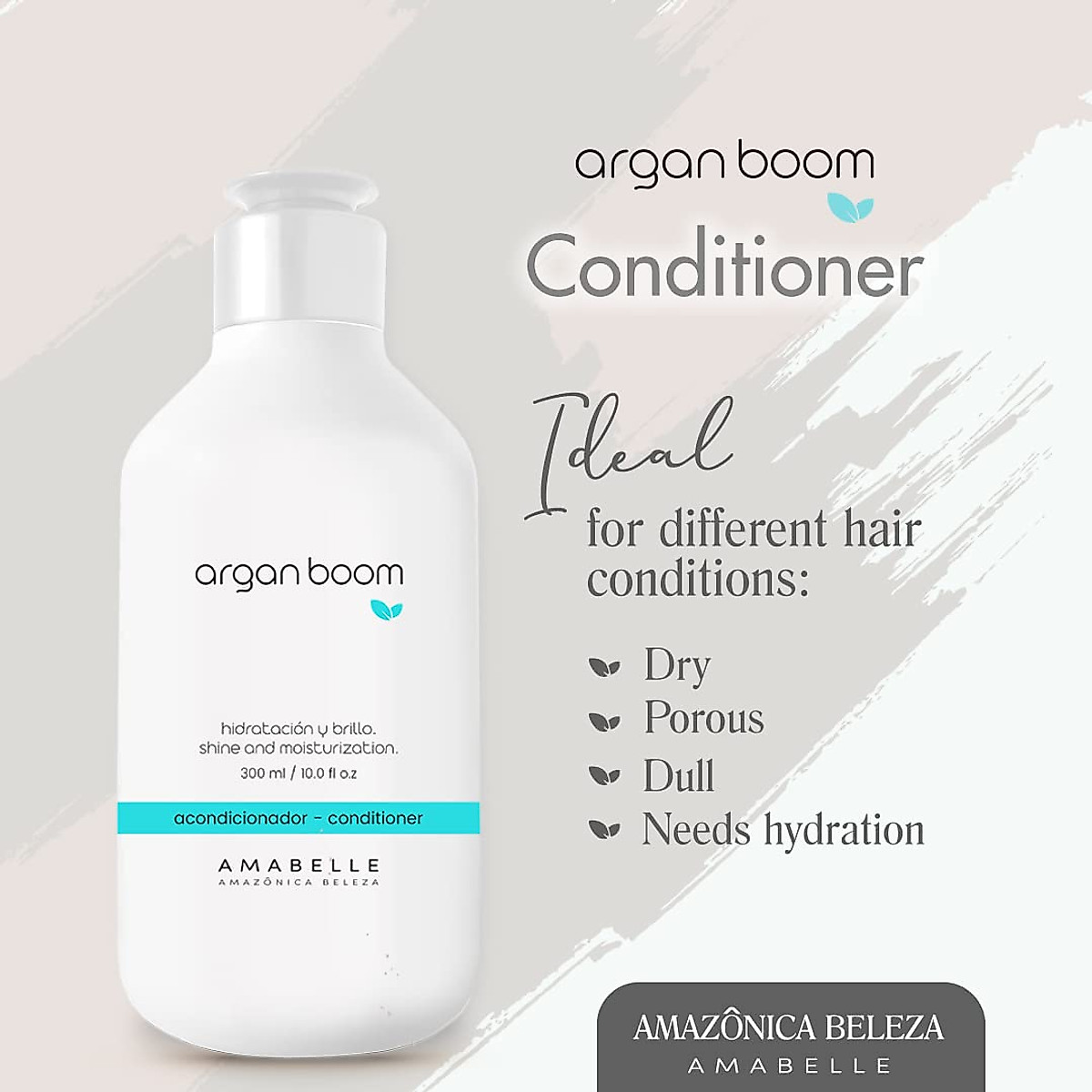 AMAZONICA BELEZA Argan Oil Conditioner for Moisturizing and Nourishing (300ml/10.1 Oz) | Hydrate & Repair Moisture Conditioner for Dry Hair | Acondicionador Hidratante con Vitamina E