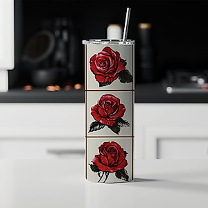 red roses insulated tumblers coffee cup Gift，red roses Drinking Glasses-Tea Cup-Coffee Mug tumbler with lid and straw 20 oz insulated tumbler cups