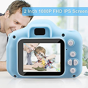 Looffy Kids Camera,Children Digital Cameras with 2 Inch IPS Screen and 32GB SD Card,HD Digital Video Cameras for Toddler, Best Birthday Gift for 3-10 Years Girls Boys (Bule)