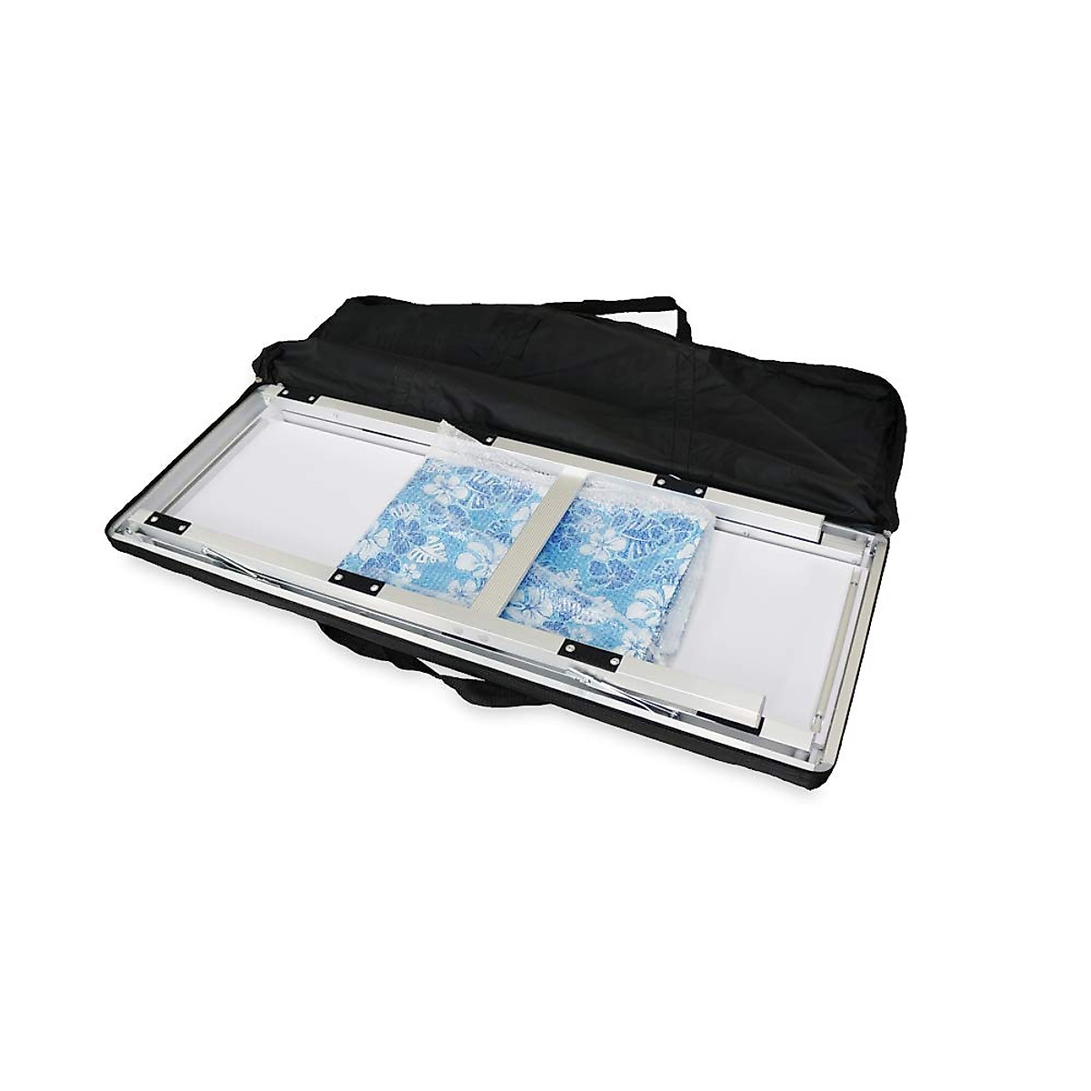 PARTYPONG Black Folding Portable Party Bar with Black Skirt, Storage Shelf, and Carrying Bag - Single Set