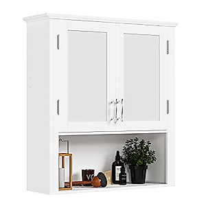 VIVIJASON Wall Mounted Bathroom Cabinet, Over The Toilet Space Saver Storage Cabinet, Medicine Wall Cabinet Storage Organizer, Cottage Collection Wall Cabinet with 2 Doors & Adjustable Shelf (White)