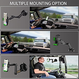 WUITIN Truck Phone Holder Mount,Heavy Duty Phone Holder for Truck Dashboard Windshield,16.9 inch Long Arm, Strength Suction Cup Anti-Shake,Compatible with All Phone and Pickup Truck,Semi Truck