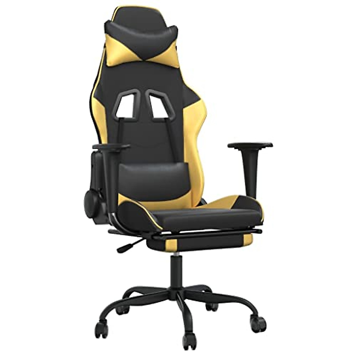 Higsose PC Gaming Chair with Footrest Black and Gold Faux Leather 26"x22"x(47.4"-51.6") Bedroom Adjustable Backrest and Height Computer Chair Home Office Chair with 360 Degree Swivel Design