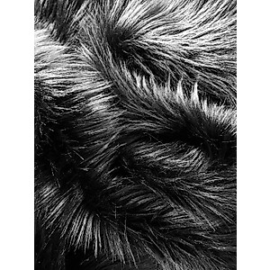 Sasha Black 2 Inch Long Pile Soft Luxury Faux Fur Fabric Fursuit, Cosplay Costume, Photo Prop, Trim, Throw Pillow, Crafts