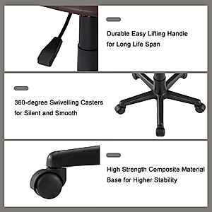 VECELO Small Armless Office Desk Chair with Wheels, Low-Back Height Adjustable Stools for Computer, 360° Swivel Rolling Task Chair, Coffee