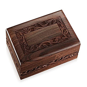 Reminded Rosewood Hand-Carved Urn Box Cremation Memorial with Velvet Bag - Small