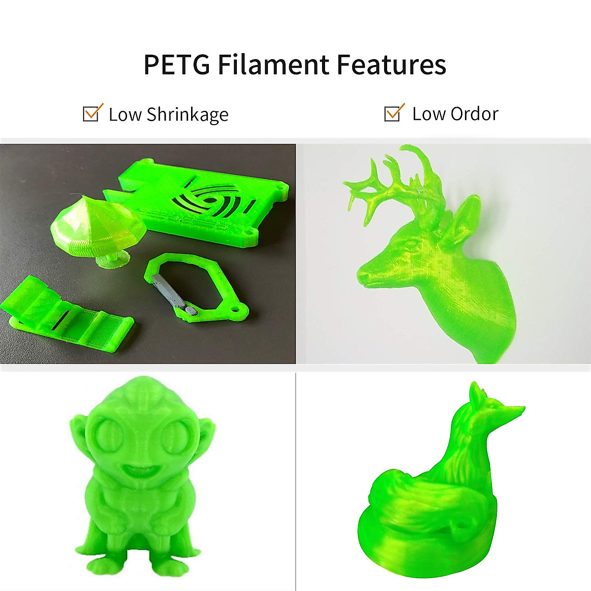 PETG Filament 1.75,Toughness Enhanced Petg Vacuum Sealed,Accuracy +/- 0.02 mm, 1 kg Spool 3D Filament Petg Green