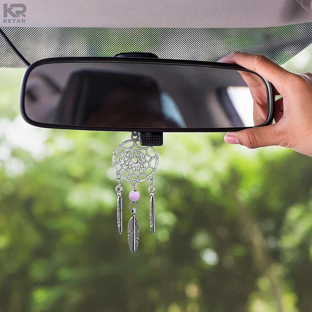 Moon Dream Catcher Kit for Adults - 6Pcs Cute Macrame Dream Catcher Keychain Silver for Bag Home Car Dream Catcher Supplies - Large Dream Catcher Metal Rings - Mini Dream Catcher with Peacock Feathers