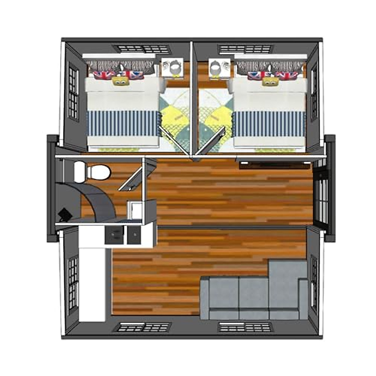 SAA Tiny Expandable Prefab House to Live in 1 Bathroom, 2 Rooms & 1 Kitchen- Foldable House, Container Home, Portable House, Tiny House for Small Family, Modular Guest House – 19 x 20 FT