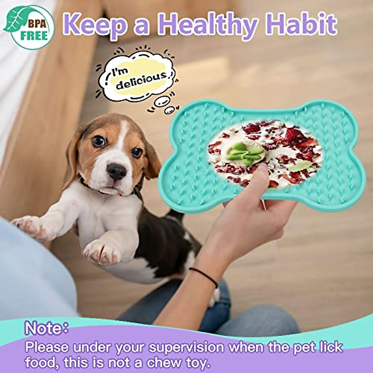 UPSKY Dog Lick Mats, 2 Pack Slow Feeder Licking Mat, Bone-Shaped Dog Lick Pads, Boredom and Anxiety Reducer, Dog Treats Lick Mats for Food, Yogurt, Peanut Butter (Purple+Blue)