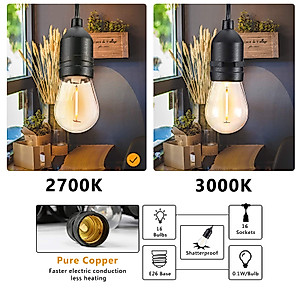 BrizLabs Outdoor Solar String Lights, 39ft Hanging Solar Patio Lights with 16 LED Shatterproof Bulbs, S14 Waterproof Solar String Lights 4 Modes for Patio Garden Backyard Gazebo Porch Balcony, 2700K