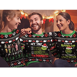 My Day I'm Booked Funny Christmas Sweatshirt, Unisex 3D Xmas Print Crew Neck Pullover Sweatshirt for Men Women