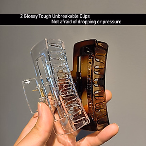 Nalodu Rectangle Hair Claw Clips Large 4 Inch Matte Square Clear No Slip Big Jaw Clip Multi-Colored for Thick Hair Women, 6 Pack