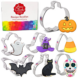 Halloween Cookie Cutters Premium 7-Pc. Set Made in USA by Ann Clark, Pumpkin, Ghost, Bat, Candy Corn, Skull, Black Cat, Witch Hat