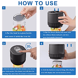 Generic Everjar - Mason Jar Vacuum 2 IN 1 Design Electric Mason Jar Vacuum Sealing Kit, Fully Automatic Suction Stop Food Storage Vacuum Sealer for Wide Mouth and Regular Mouth Mason Jars, Black
