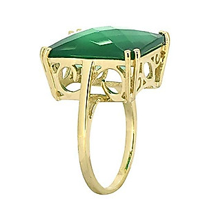 YoTreasure Green Onyx 18kt Gold Over Silver Solitaire Engagement Double Prong Ring For Women