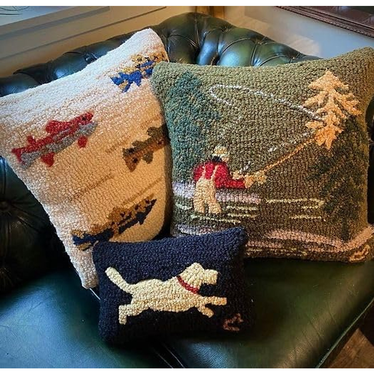 Chandler 4 Corners Artist-Designed Fly Fisherman Hand-Hooked Wool Decorative Throw Pillow (18” x 18”) Lake & Lodge Pillow for Couches & Beds - Easy Care & Low Maintenance - Fishing Pillow for Cabins