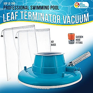 U.S. Pool Supply Professional Swimming Pool Leaf Terminator Vacuum - 15" Pool Cleaner Body, 8 Pressure Jets, 4 Rotating Wheels, 3 Perimeter Brushes, 2 Debris Bags - Below or Above-Ground Sucker Eater