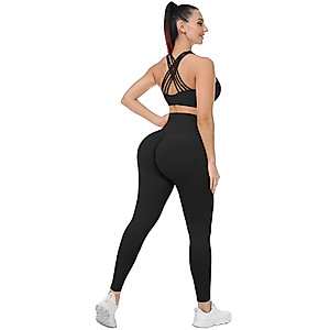 CHRLEISURE 3 Piece Workout Leggings Sets for Women, Gym Scrunch Butt Butt Lifting Seamless Leggings (AMZ025, Black M)