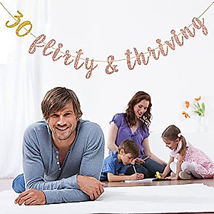 INNORU 30 Flirty & Thriving Banner, Happy 30th Birthday Party Decorations, 30th Anniversary Banner, Cheers to 30 Years Party Decoration Rose Gold Glitter