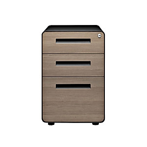 Laura Davidson Furniture Stockpile 3 Drawer File Cabinet with Lock - Under Office Desk Metal Filing Cabinet, Legal/Letter File Folders, Wheels and Stationary Feet, Pre-Assembled, Black/Wood