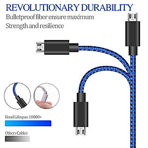 2 Pack 10FT/3M PS4 Controller Charging Cable, Micro USB Charger Sync Cord for Sony PS4 PS4 Pro/Slim Controller, Microsoft Xbox One S/X Controller, Galaxy S7, S7 Edge, S6 and More,Blue