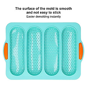 WOOXGEHM Silicone Bread Pan Baking Tray, for Baking French Baguette/Hot Dog Bun Mould, 4 Grooves, Non Stick Easy to Clean Heat Resistant Silicone Bread Pan, Kitchen Tools(Green)