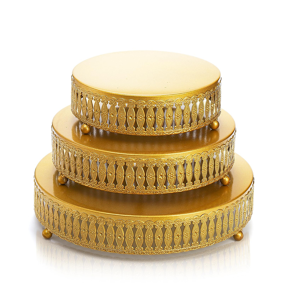 Goaste 3 Pack Cake Stand Set, Round Metal Cake Stands, Dessert Cupcake Pastry Candy Display Plate for Wedding, Birthday, Party, Event, Anniversary, Table Decoration, Gold, 8"/10"/12"