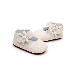 HONGTEYA Infant Baby Girls Ballet Dress Shoes Mary Jane Princess Soft Sole Frist Walkers Crib Moccasins ï¼ˆ6-12Months/US 5/4.72/See Size Chart,Beige