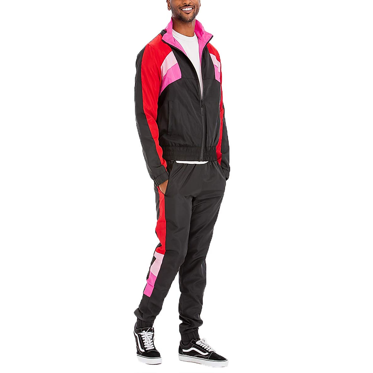 WEIV GEAR Men’s Tracksuit Set – 2 Piece Outfit Casual Active Full Zip Up Windbreaker Jacket and Drawstring Joggers Sweatpants SET509/709 RED L