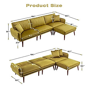 JOMEED Convertible Sectional Sofa Couch, Modern Oversized Velvet Fabric L-Shaped Couch Sofa Bed with Adjustable Backrest for Living Room, Apartment