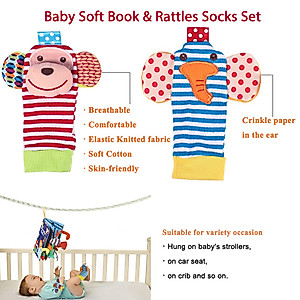 Baby Wrist Rattles Toys, Soft Book for Babies 0-3 Months, Foot Rattle Socks for Newborn, Gift for Infant