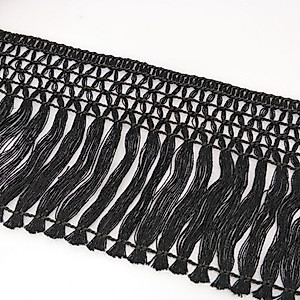 FQTANJU 5 Yards X 10cm Wide Cotton Tassel Fringe in Black