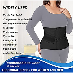 Abdominal Binder Post Surgery for Men and Women, Postpartum Belly Band, Hernia Belt Stomach Compression Wrap for Hernia Surgery, C-Section, Natural Birth, Abdominal Injuries,Black,L