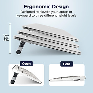 AQUUES Solutions ProRiser Self-Adhesive Non-Scratch Aluminum Laptop & Keyboard Stand for Desk, 1.75 & 3in Elevation, Adjustable Computer Stand, Laptop Riser – for Up to 20in Laptops and Keyboards