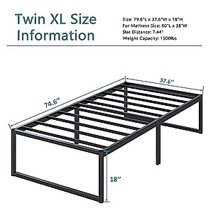XINXINYAN 18 Inch Twin XL Bed Frame, No Box Spring Needed, Heavy Duty Metal Platform XL Twin Bed Frame, Strong Steel Slats Support, Noise Free, Easy Assembly, Black