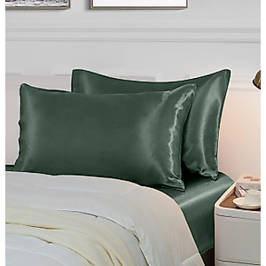Vonty 2Pcs King Satin Pillowcases - 20x40 Pillow Cases, Forest Green Pillow Cases for Skin Friendly and Hair Protection - Cooling & Silky Satin Pillow Covers with Envelop Closure