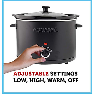 Courant Slow Cooker 5.5 Quart Crock, with Easy Cooking Options, Dishwasher Safe Pot and Glass Lid, Matte Black
