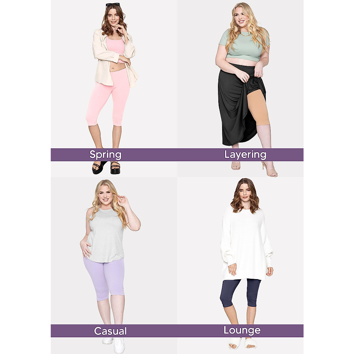 STRETCH IS COMFORT Women's Knee Length Leggings Black X-Large