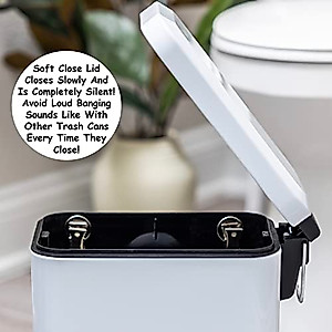 Soft Close, Slim Trash Can 2.6 Gallon with Anti - Bag Slip Liner and Lid, Use as Mini Garbage Basket, Slim Dust Bin, or Decor in Bathroom, Restroom, Kitchen, or Bedroom (10L / 2.6 Gallon, Shiny White)