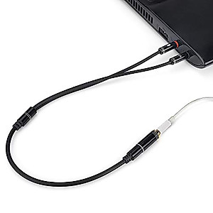 NANYI 3.5mm 4 Pin Female to 2x3.5mm 3 Pin Male Headphone Converter Head Audio Splitter Y Adapter Cable, 0.3M 1FT (Black)