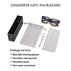 EYLRIM Thick Square Frame Blue Light Glasses for Women Men Non Prescription Computer Eyeglasses(04 Black Leopard)