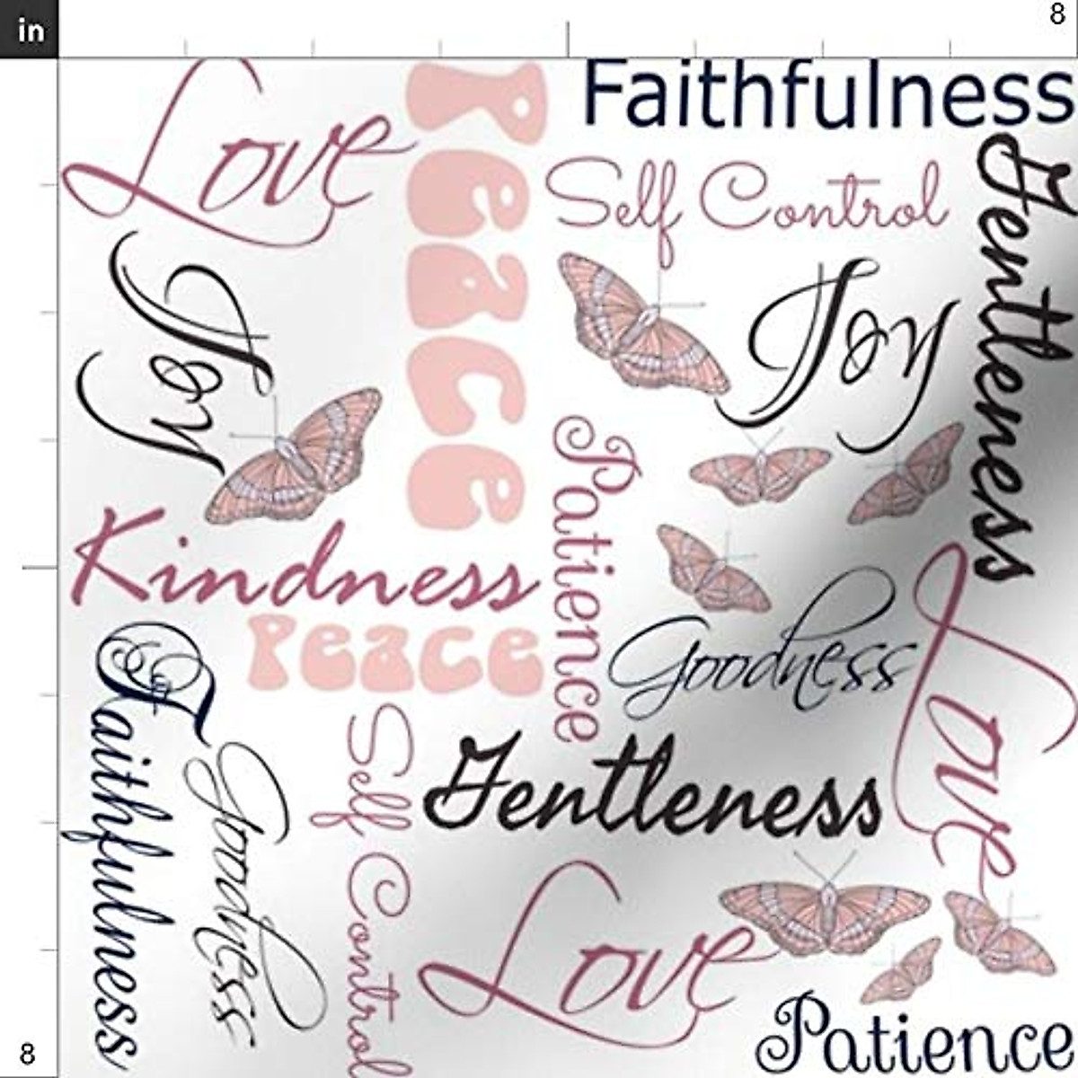 Spoonflower Fabric - Fruit Butterflies Pink White Christian Love Peace Butterfly Scripture Printed on Petal Signature Cotton Fabric by The Yard - Sewing Quilting Apparel Crafts Decor