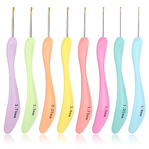 Katech 8 pcs Crochet Hooks Ergonomic Handle Knitting Needles Kit Different Small Sizes Lace Crochet Hook Set DIY Yarn Weaving Craft Tools for Fine Work and Lace Knitting (1.0mm - 2.75mm)