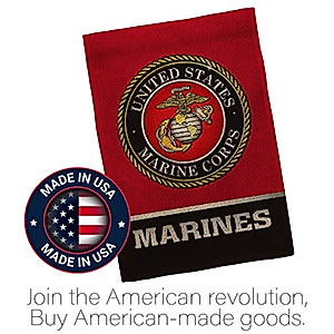 US MILITARY United State Burlap Garden Flag Set Wall Holder Armed Forces Marine Corps USMC Semper Fi American Military Veteran Retire Official House Banner Small Yard Gift Double-Sided, Made in USA