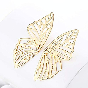 Fashion Hollow Big Butterfly Drop Dangle Earrings Gold Exaggerated Butterfly Wings Personality Stud Earrings for Women(Gold)